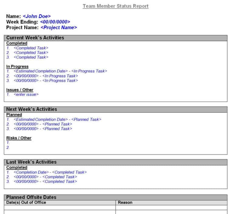 15 Status Report Templates [ WORD ] - Excel Format